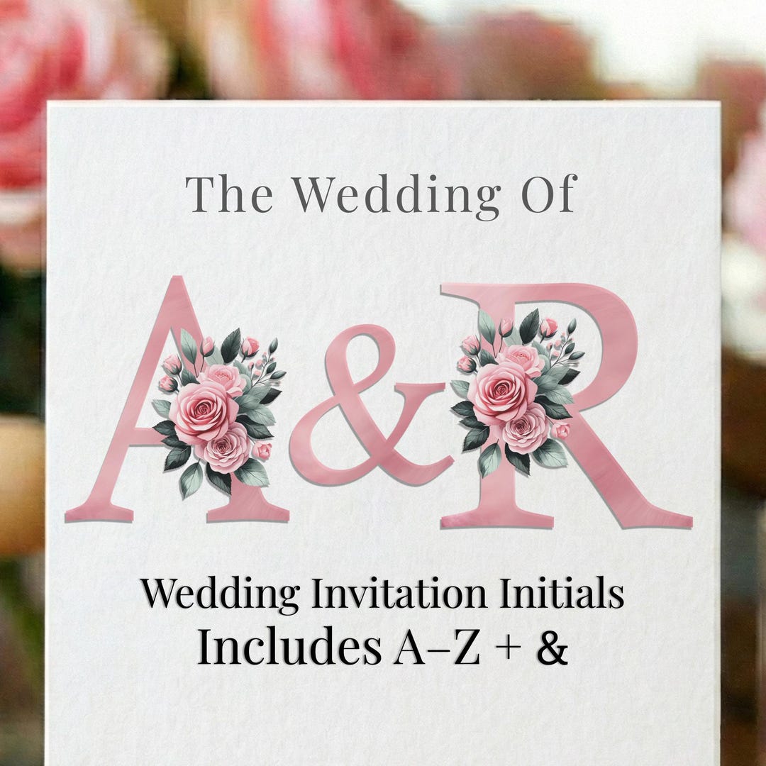 Wedding Invitation Initials Alphabet 27 PNG – Pink Floral Watercolor ...