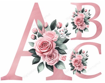 Floral Alphabet PNG Bundle. Watercolor Pink Floral Letters Decorative ...