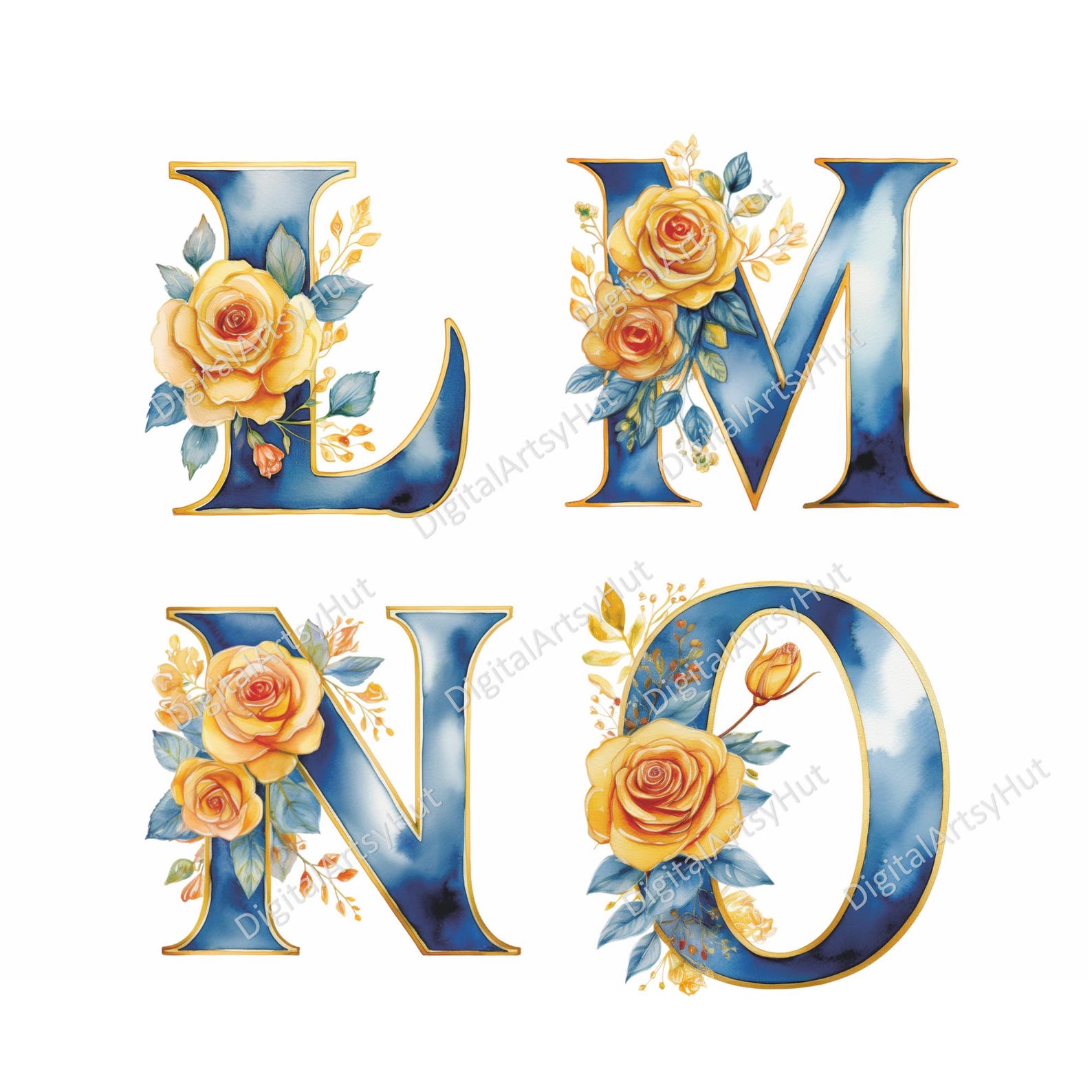 Watercolor Floral Alphabet Letters: Wedding Monogram Clipart (PNG ...