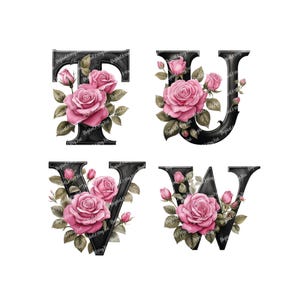 Floral Letter Clipart: Pink Watercolor Roses Alphabet (digital Download ...