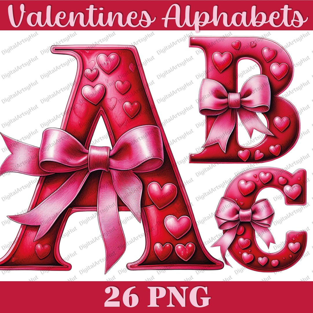 Valentines Watercolor Alphabets Bundle. Valentines Heart Letters PNG ...