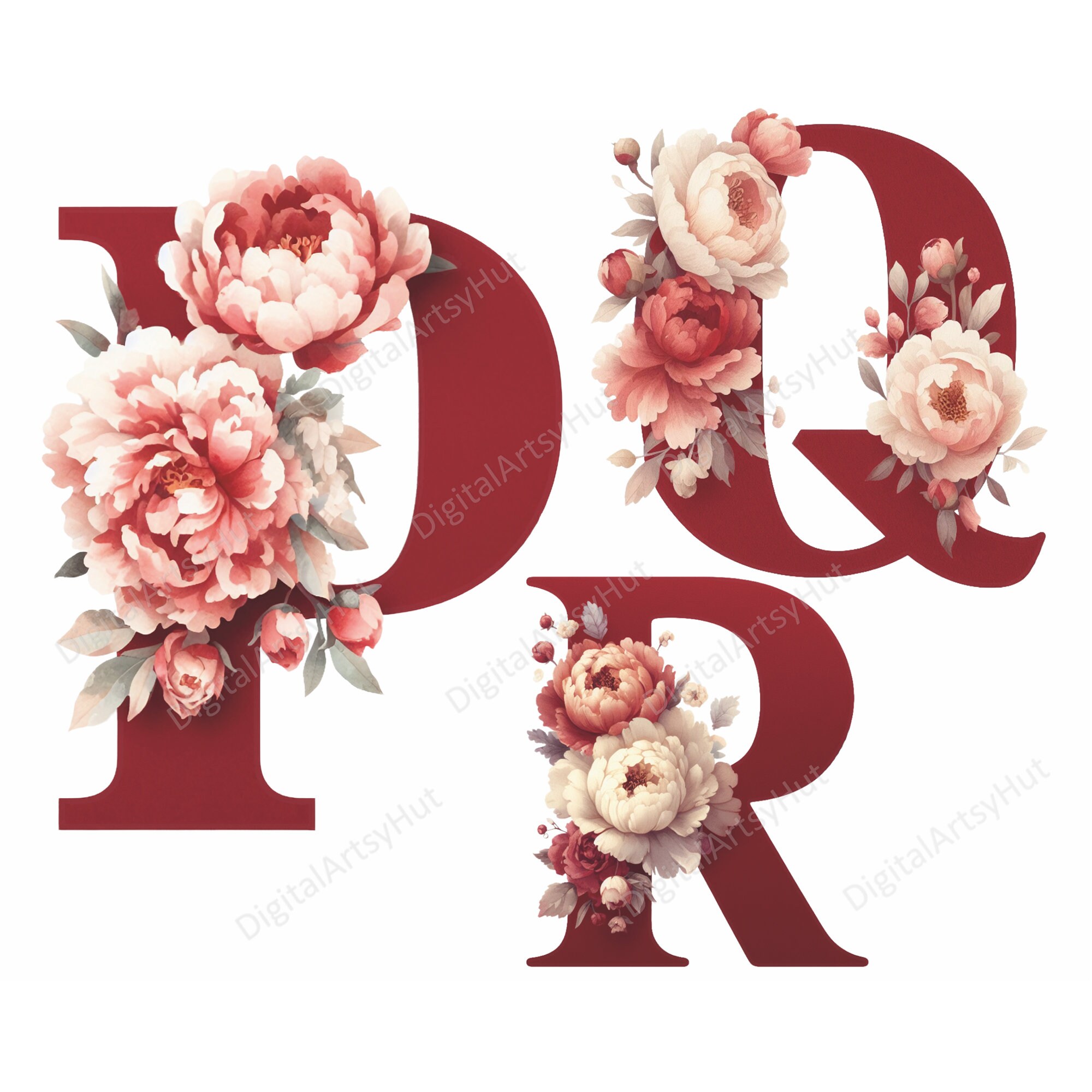 Watercolor Letter Alphabet PNG Bundle Floral Monogram Letters. Floral ...