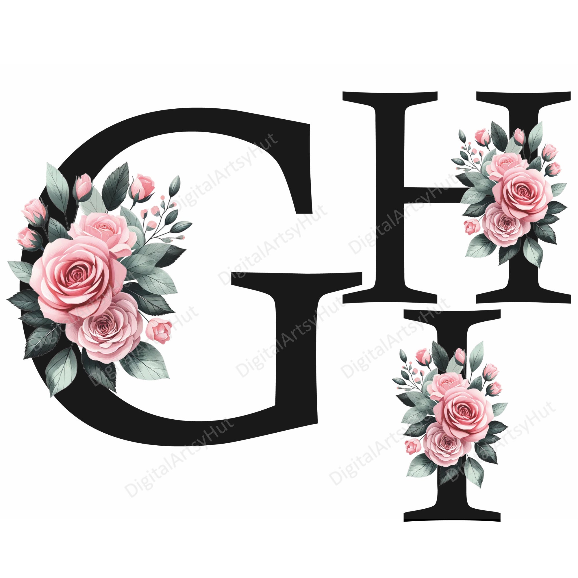 Watercolor Rose Floral Letter Clipart: Wedding Monogram (digital ...