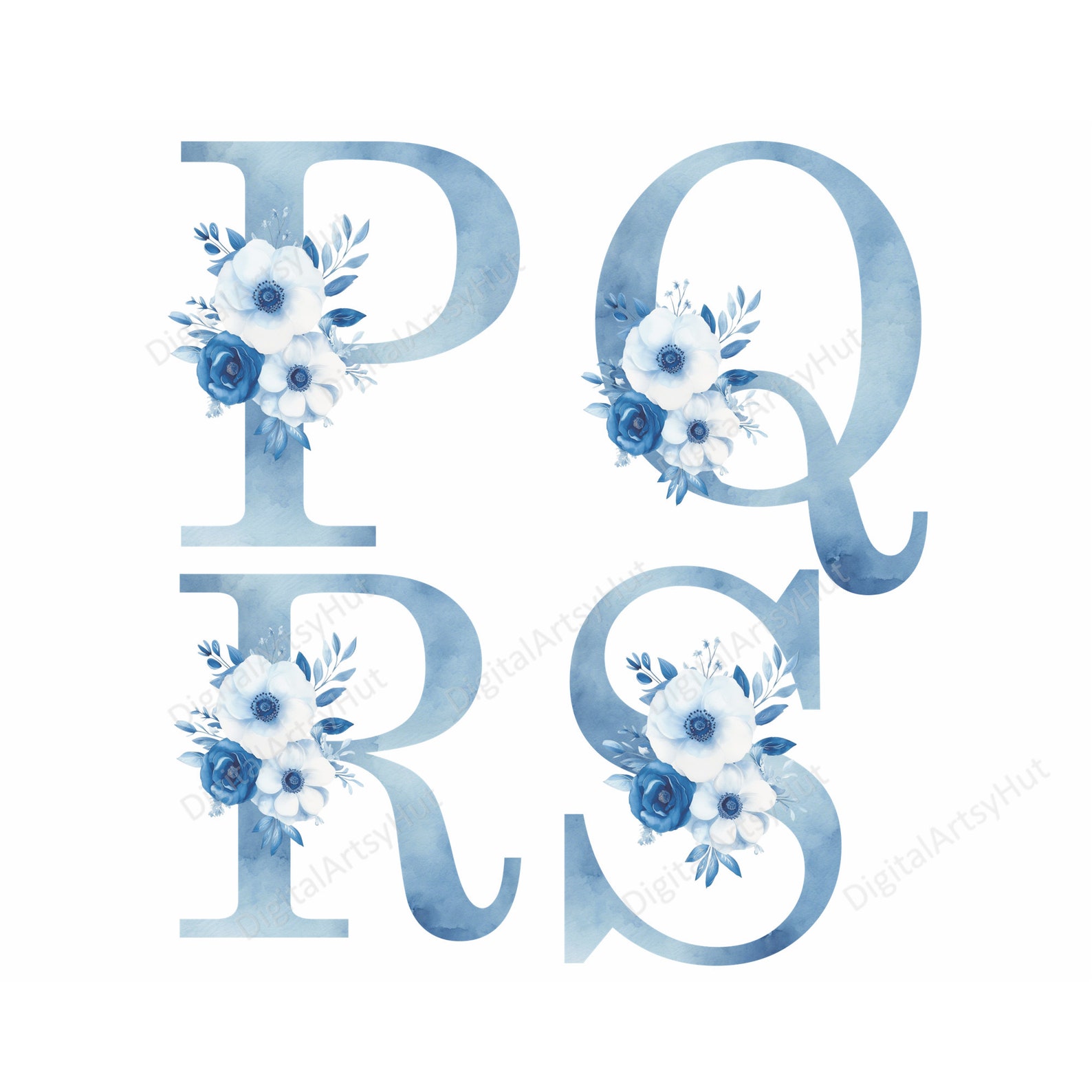 Floral Alphabet PNG Bundle. Watercolor Floral Letters Decorative ...