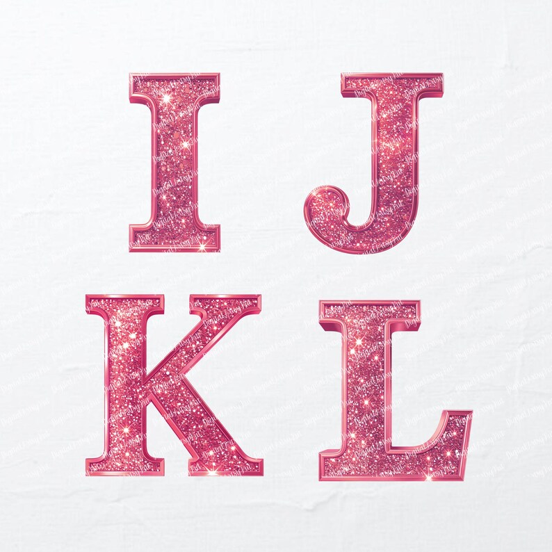 Pink Glitter Alphabet Clipart: PNG Letters for Sublimation (digital ...
