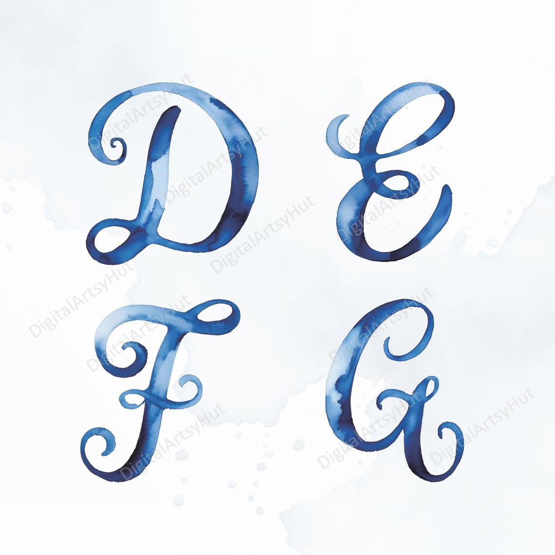 Blue Watercolor Alphabet Clipart: Wedding Monogram PNG (digital ...