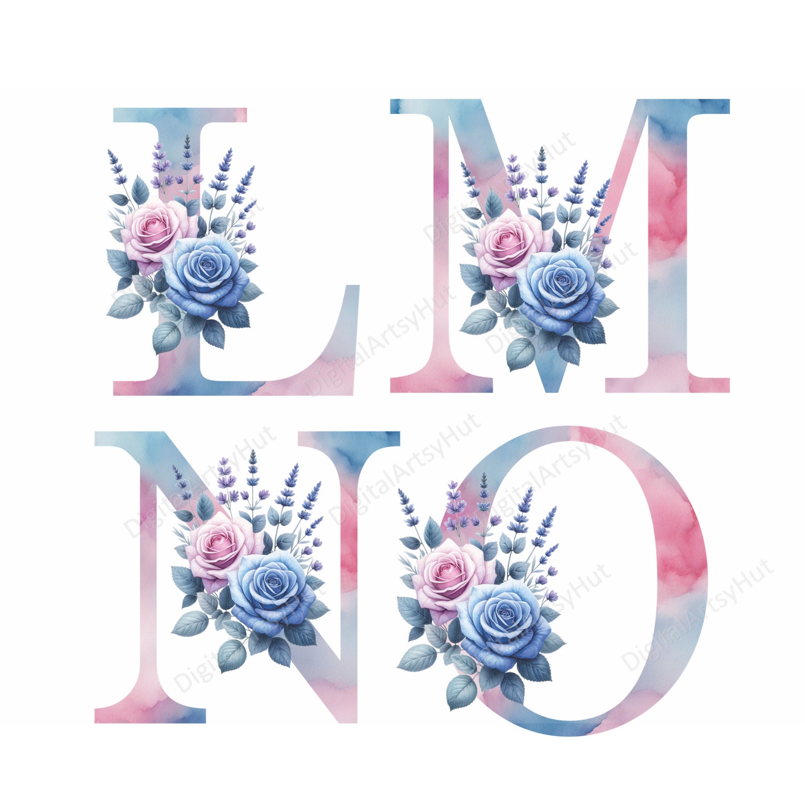 Watercolor Alphabet PNG Bundle Floral Letters Decorative Letters ...