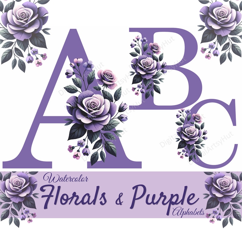 Floral Letter Alphabet Clipart Bundle With Watercolor Flowers ...