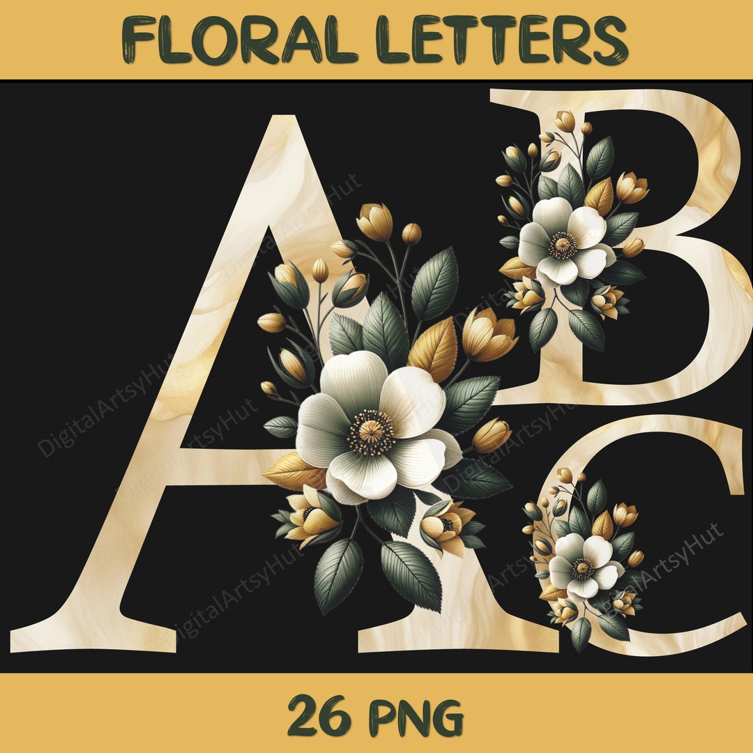 Watercolor Letter Alphabet Bundle Floral Letters. Floral Sublimation ...