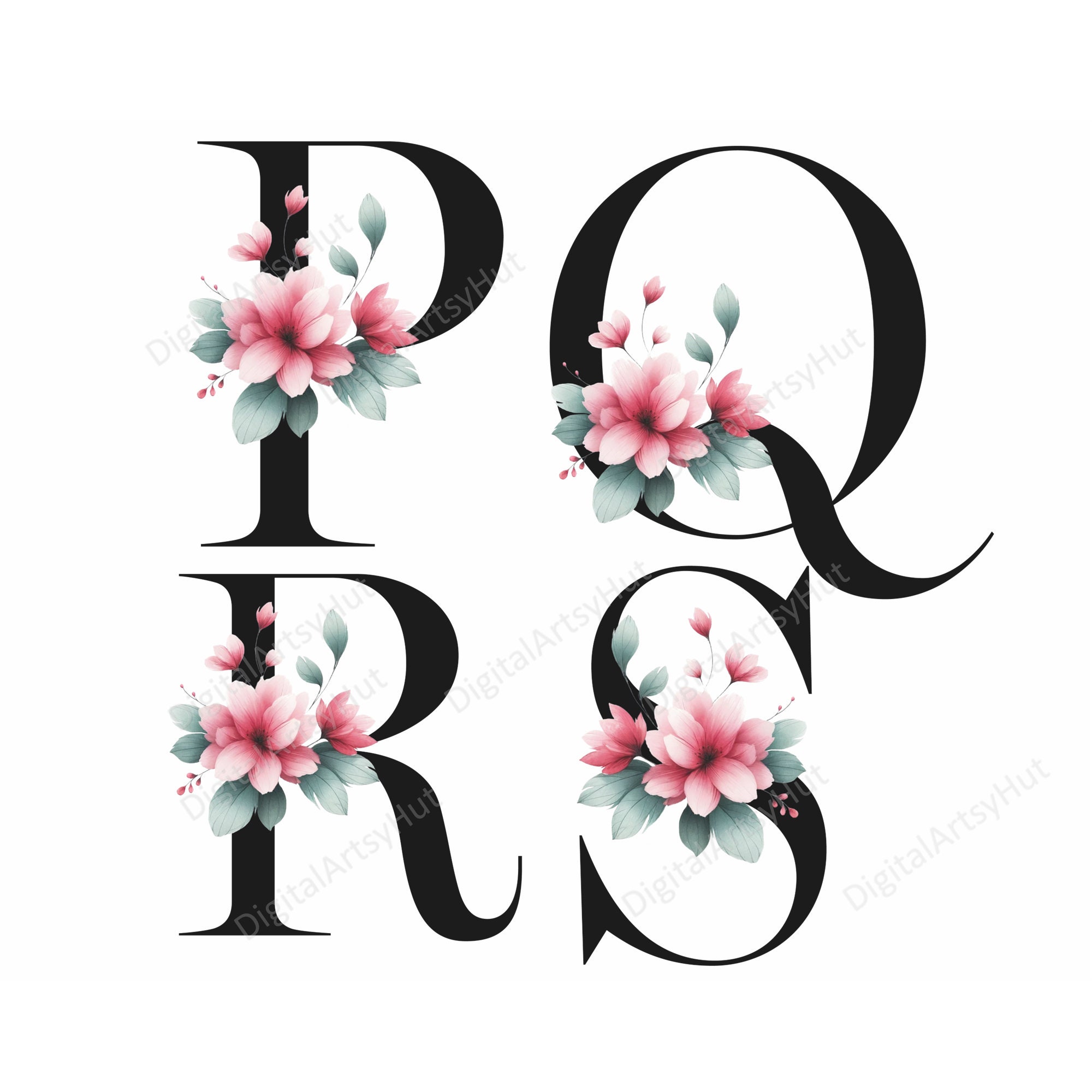 Floral Letter Clipart: Pink Watercolor Flower Alphabet (PNG Digital ...