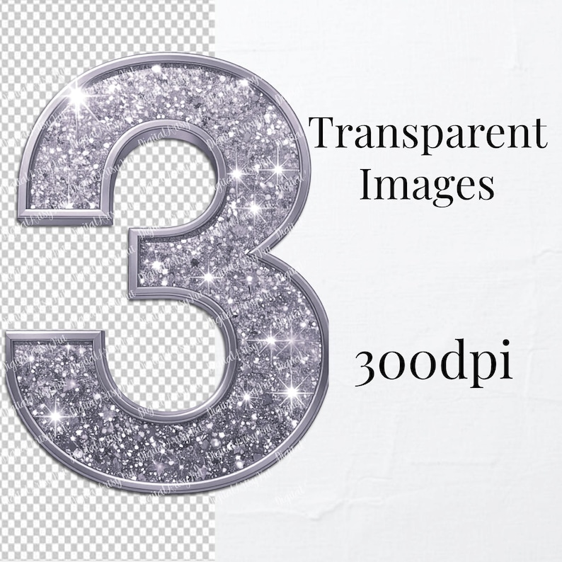 Silver Glitter Numbers Clipart: Printable Typography, Wedding DIY (PNG ...