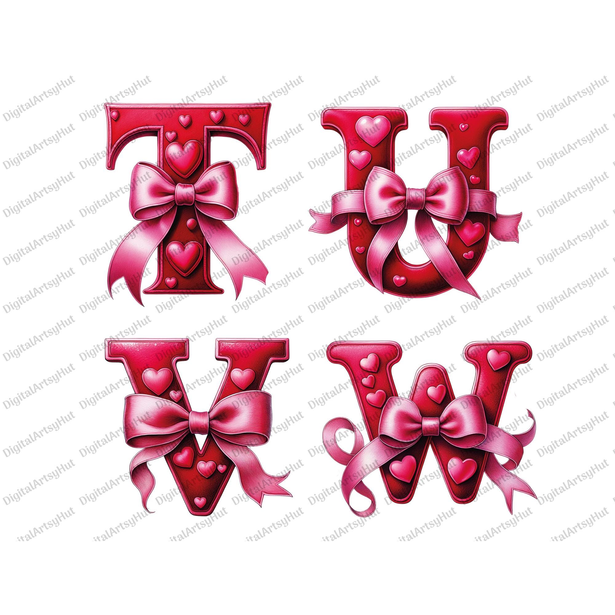 Valentines Watercolor Alphabets Bundle. Valentines Heart Letters PNG ...