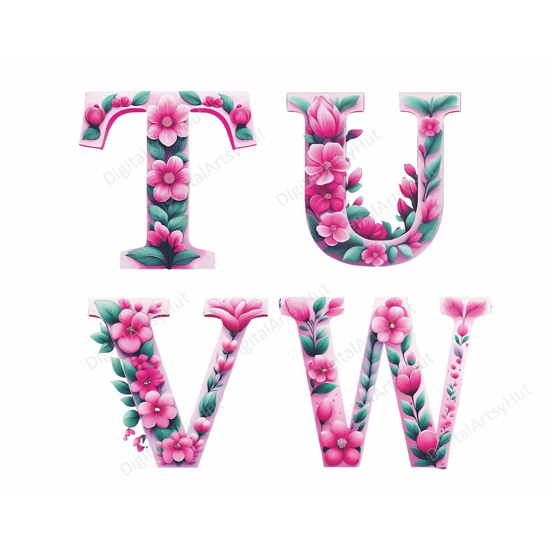 Floral Alphabet PNG Bundle. Watercolor Pink Floral Letters Decorative ...