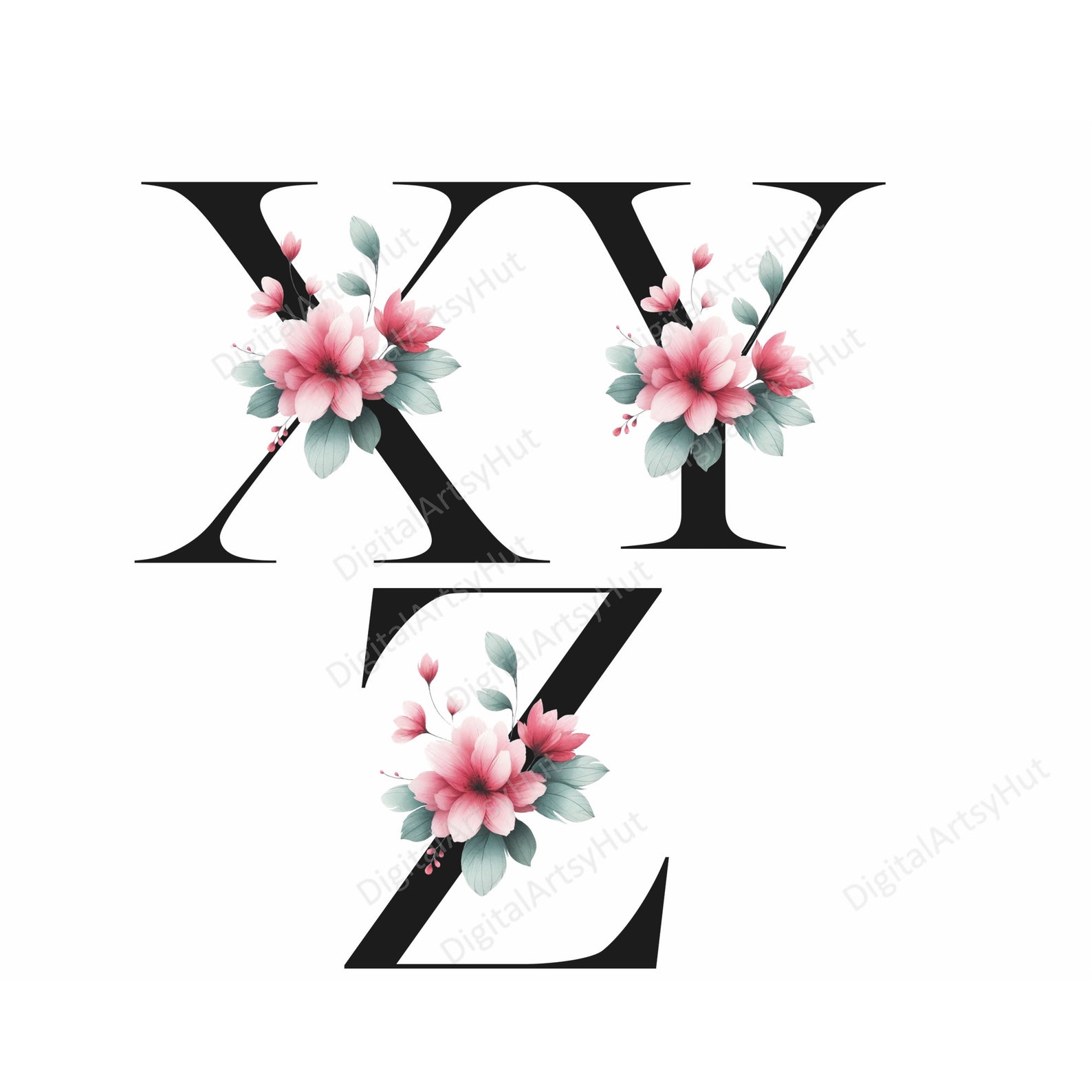 Floral Letter Clipart: Pink Watercolor Flower Alphabet (PNG Digital ...