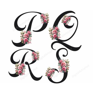Watercolor Floral Alphabet Clipart: Pink Rose Monogram Letters (PNG ...