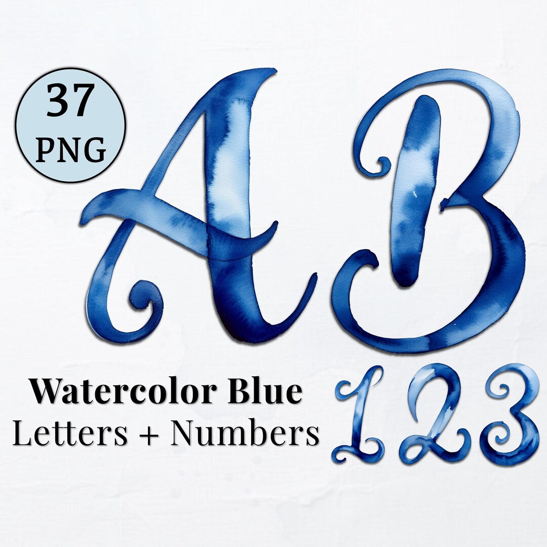 Blue Watercolor Alphabet Clipart: Wedding Monogram PNG (digital ...