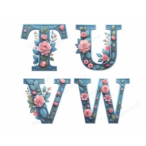 Floral Letters Uppercase Alphabet PNG Bundle. 3d Letters Decorative ...