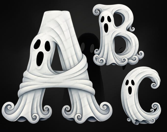 Printable Digital Alphabet Letters, Halloween Letters, Ghost Alphabet ...