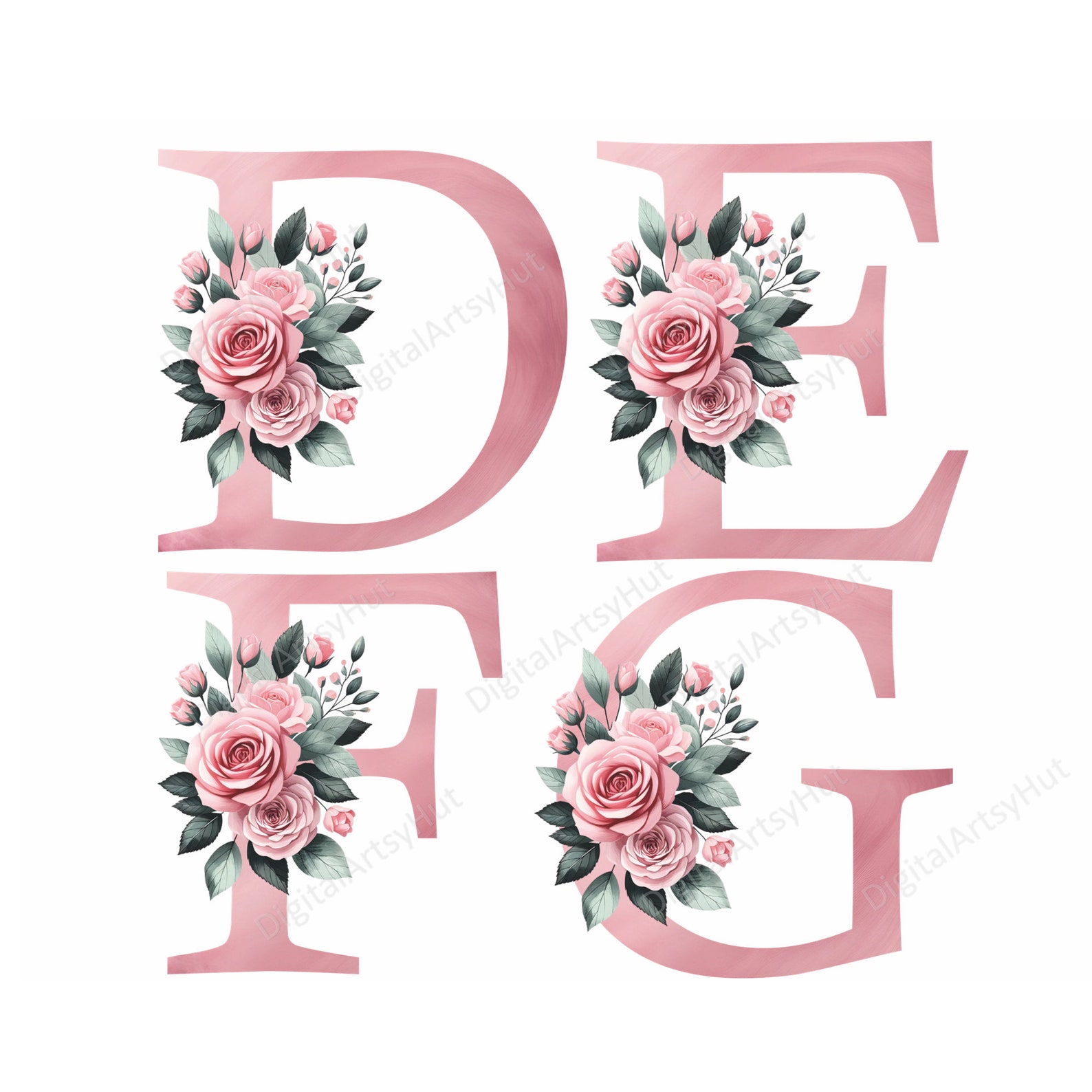 Floral Alphabet PNG Bundle. Watercolor Pink Floral Letters Decorative ...