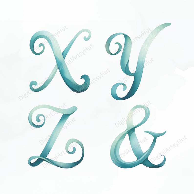 Watercolor Alphabets Clipart Letters & Numbers. Wedding Monograms ...