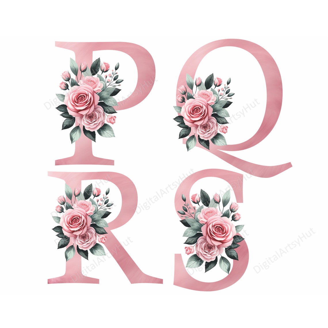 Floral Alphabet PNG Bundle. Watercolor Pink Floral Letters Decorative ...