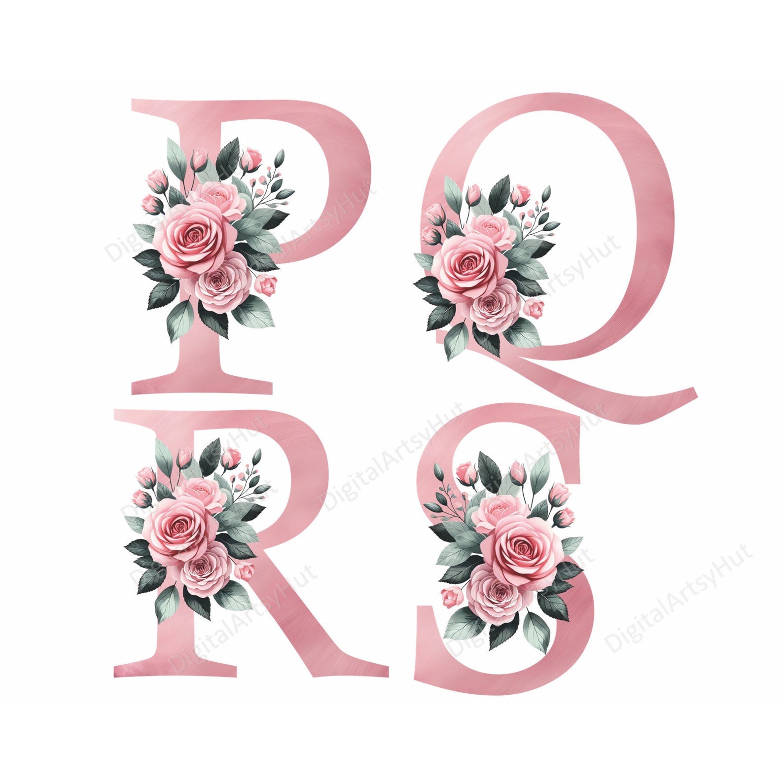 Floral Alphabet PNG Bundle. Watercolor Pink Floral Letters Decorative ...