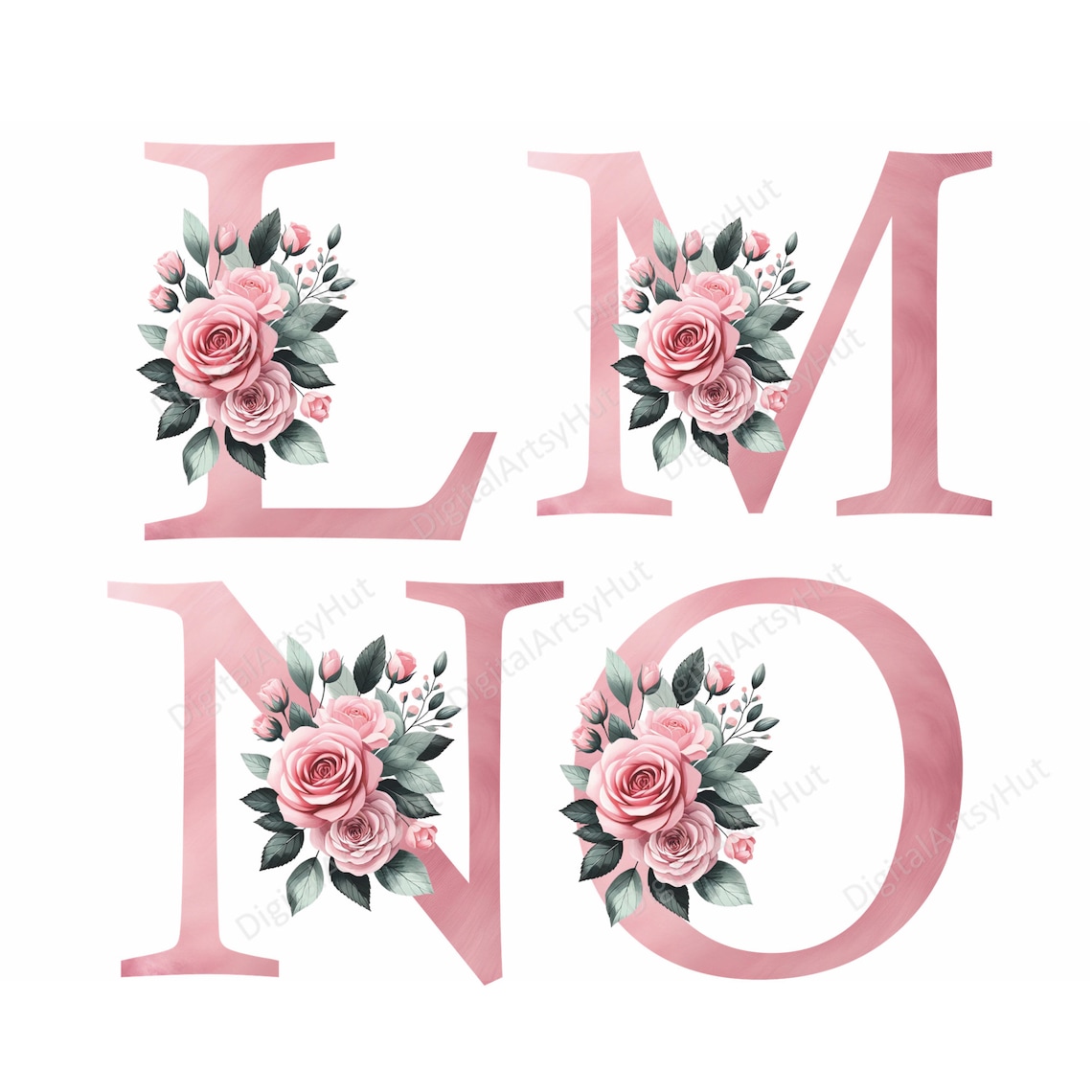 Floral Alphabet PNG Bundle. Watercolor Pink Floral Letters Decorative ...