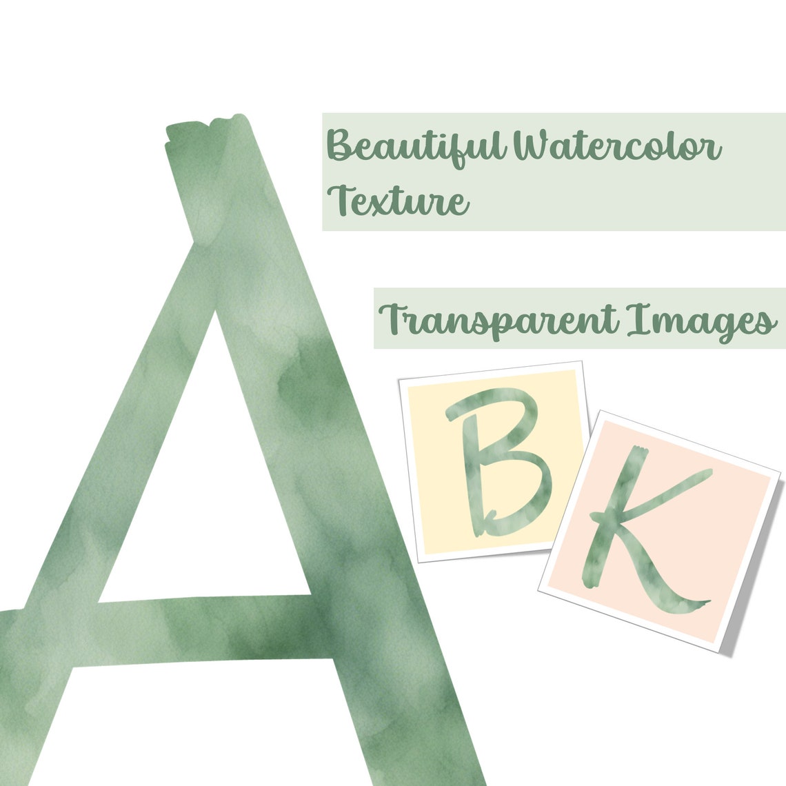 Watercolor Green Alphabet Clipart: Wedding Monogram Letters (digital ...