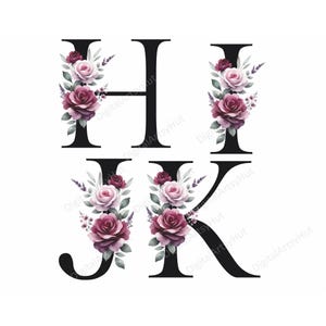 Floral Letter Alphabet Clipart Bundle With Pink Watercolor Roses ...