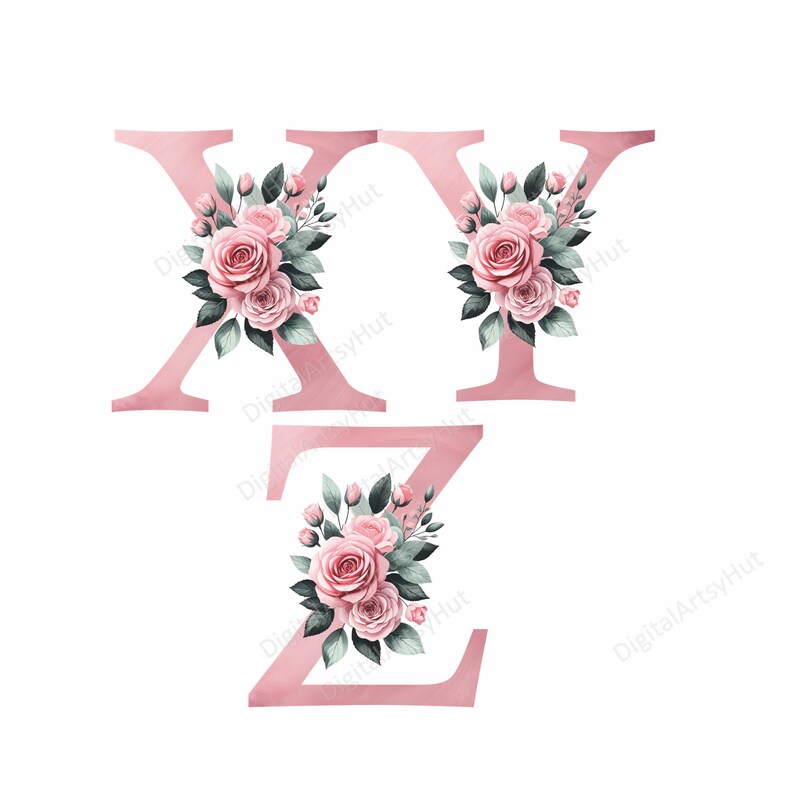 Floral Alphabet PNG Bundle. Watercolor Pink Floral Letters Decorative ...