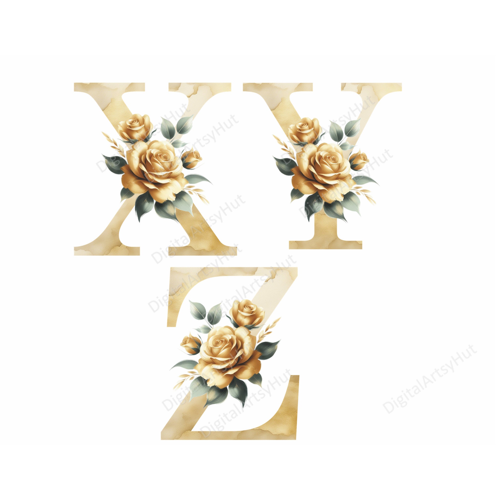 Watercolor Floral Alphabet PNG Bundle: Decorative Letters (digital ...