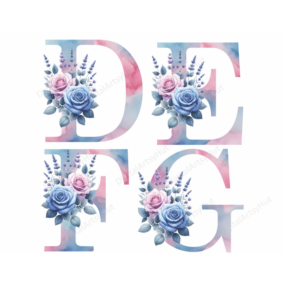Watercolor Floral Alphabet PNG Bundle: Decorative Letters (digital ...