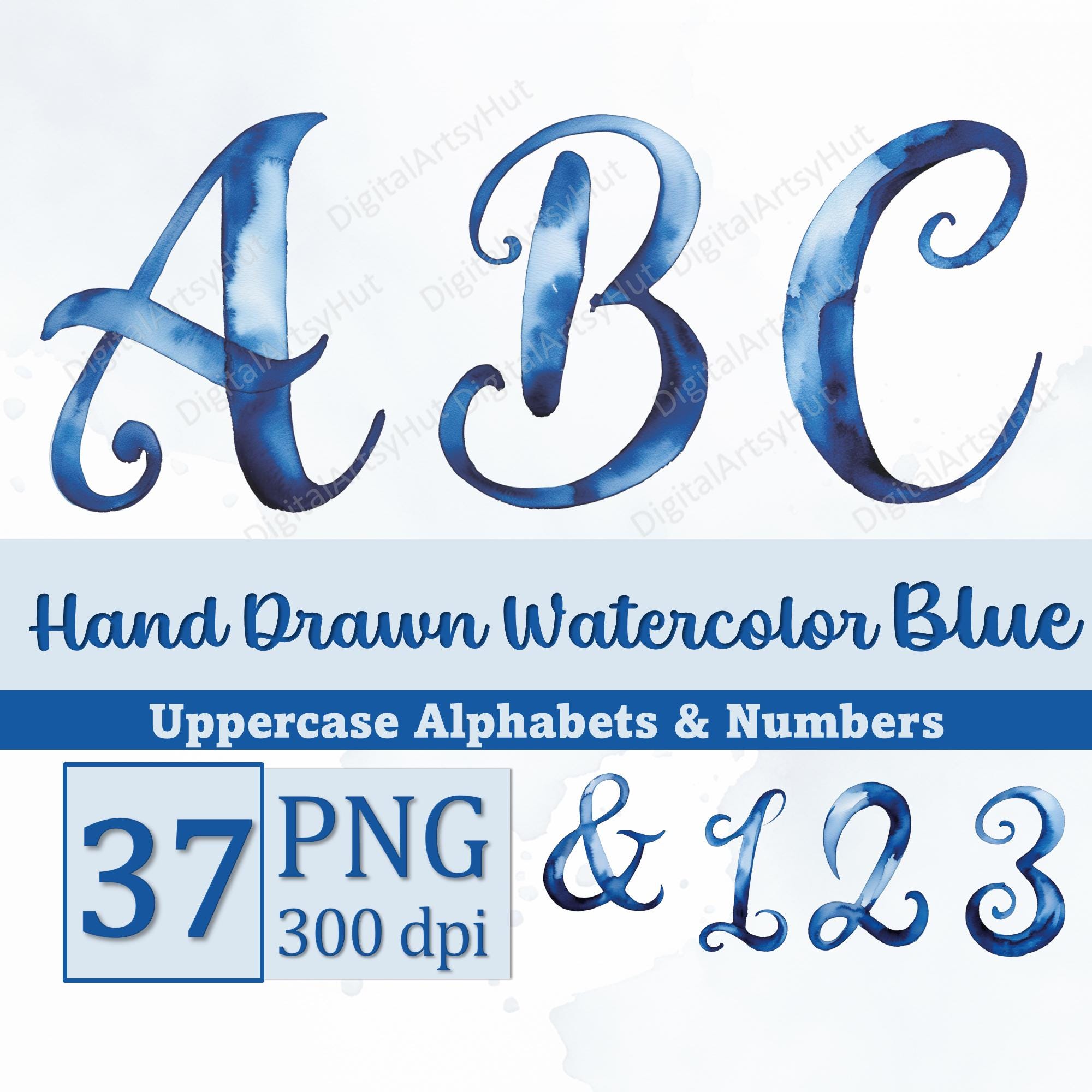 Blue Watercolor Alphabet Clipart: Wedding Monogram PNG (digital ...