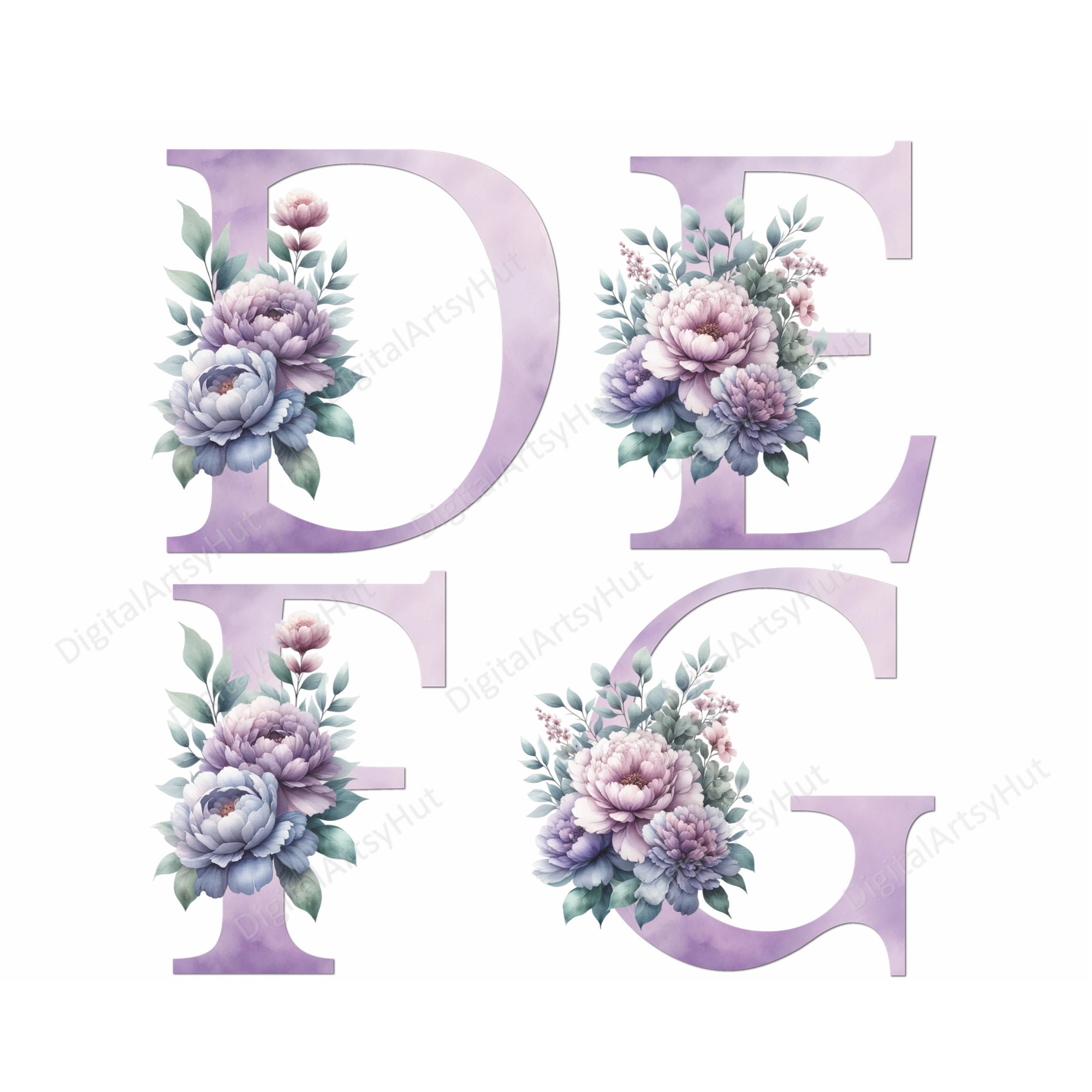 Watercolor Alphabet Letters Bundle Floral Letters Decorative Letters ...