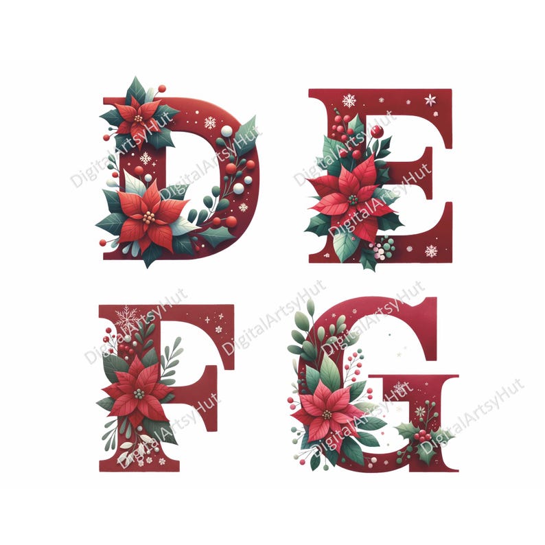 Christmas Alphabet Bundle Floral Letters Decorative Letters. Floral ...