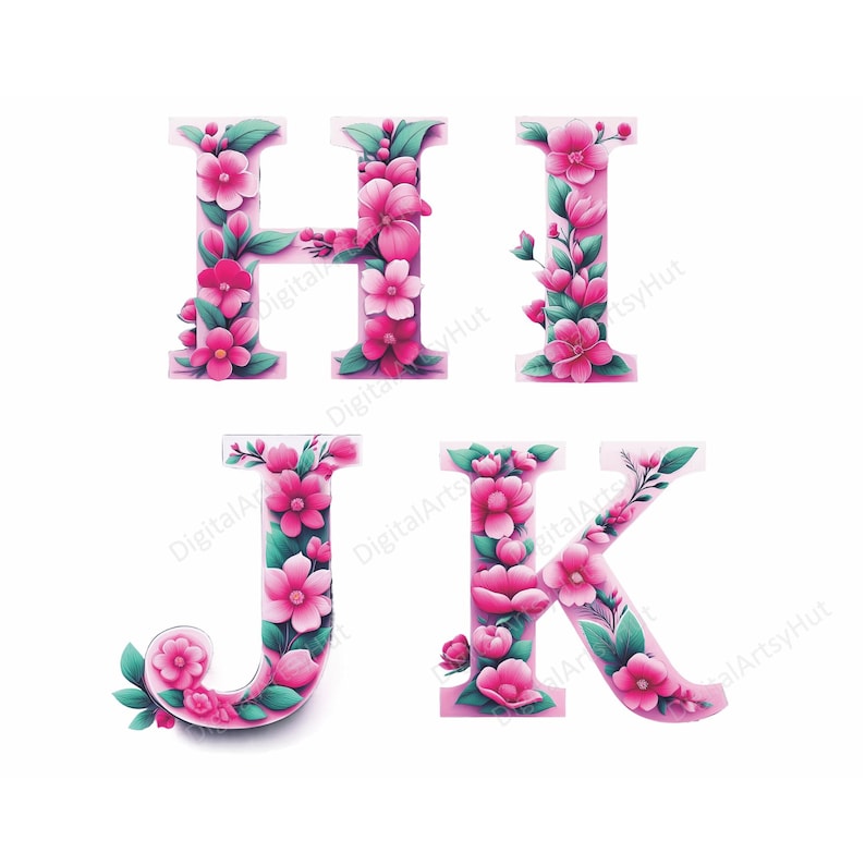 Floral Alphabet PNG Bundle. Watercolor Pink Floral Letters Decorative ...