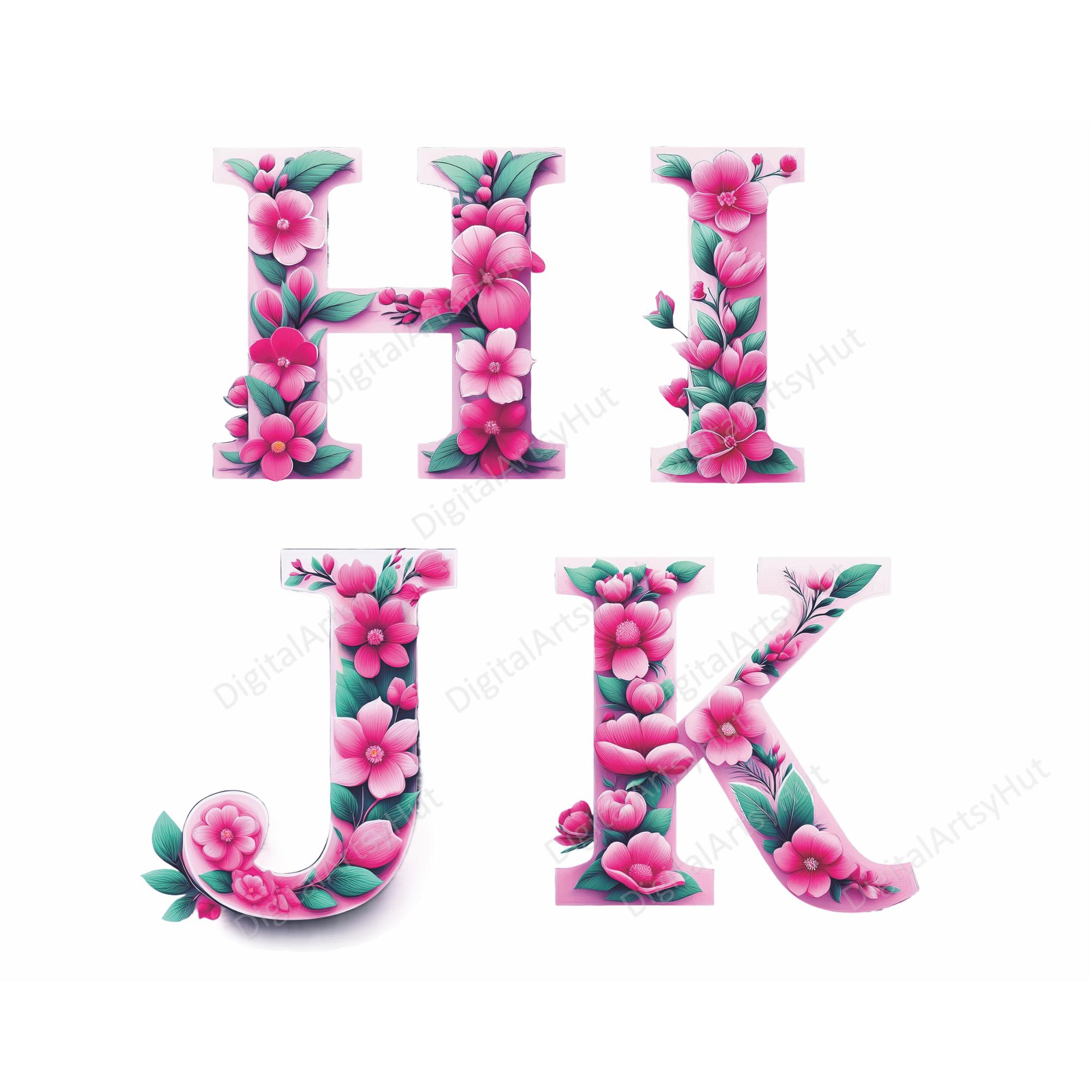 Floral Alphabet PNG Bundle. Watercolor Pink Floral Letters Decorative ...