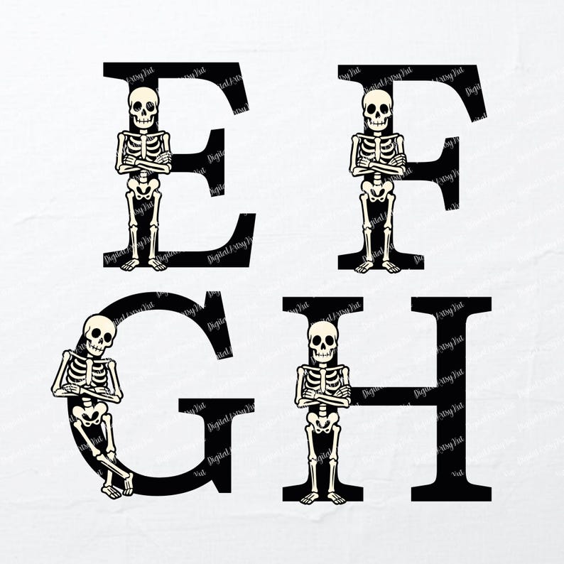 Skeleton Halloween Banner Letters: A-Z PNG Alphabet (digital Download ...