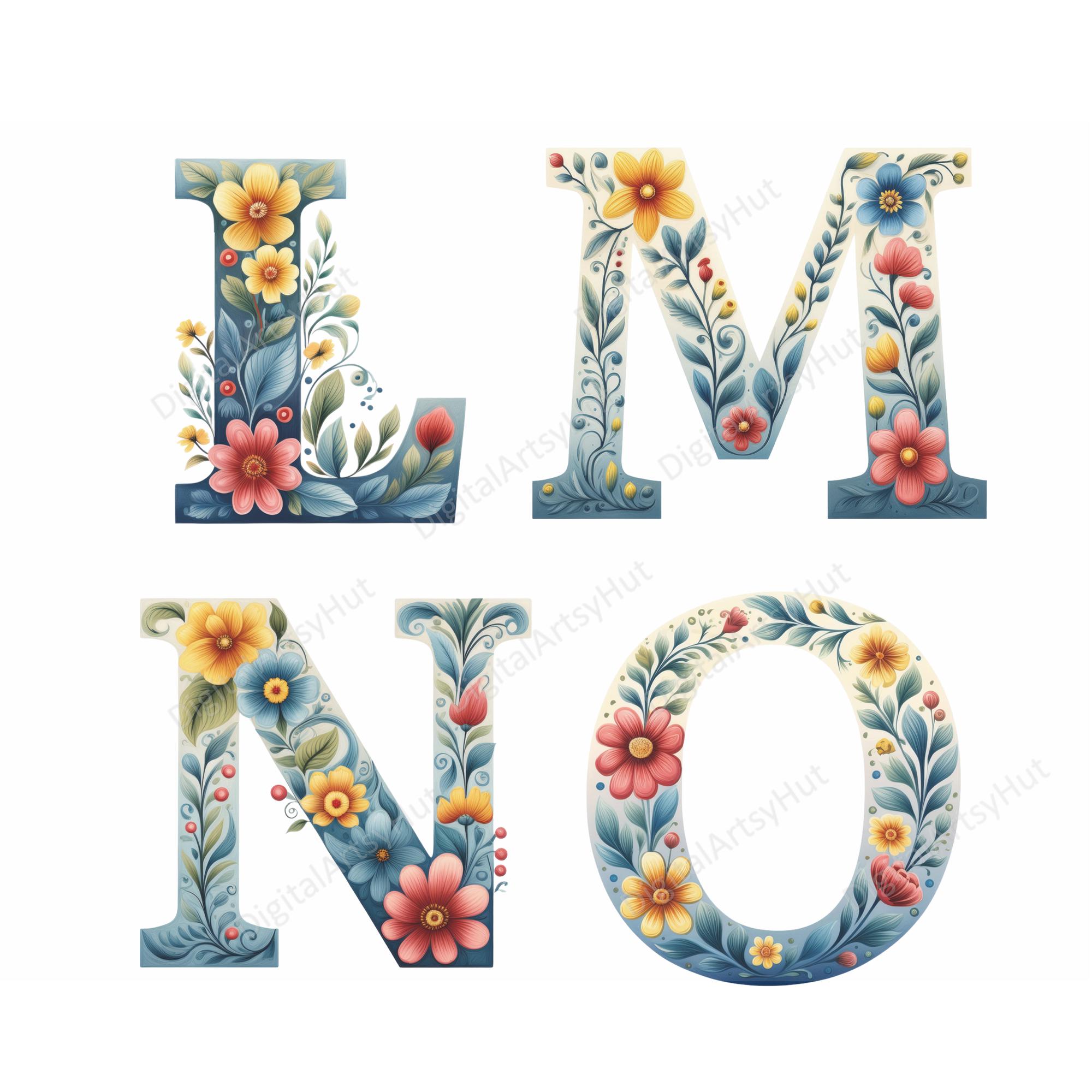 Floral Alphabet PNG Bundle. Watercolor Floral Letters Decorative ...