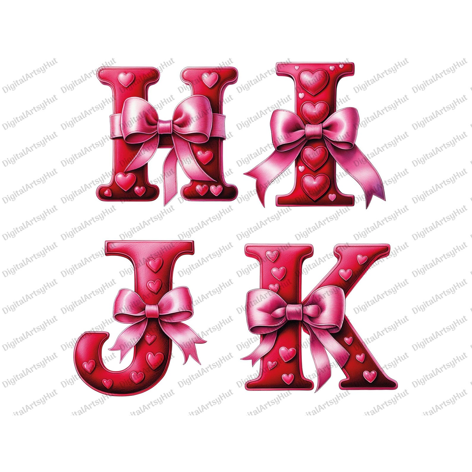 Valentines Watercolor Alphabets Bundle. Valentines Heart Letters PNG ...