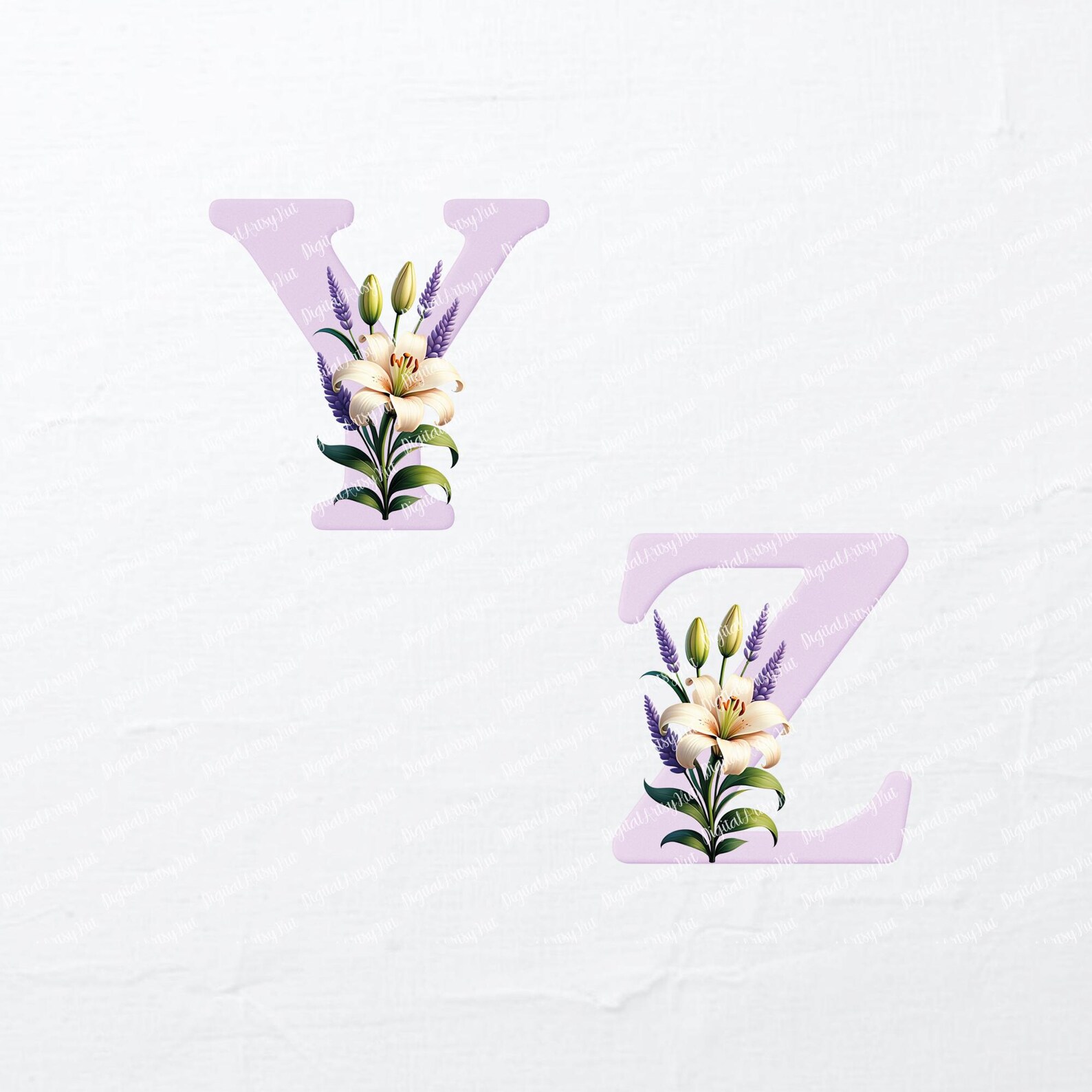 Floral Lily Lavender Alphabet Clipart: Sublimation Letters (PNG Digital ...