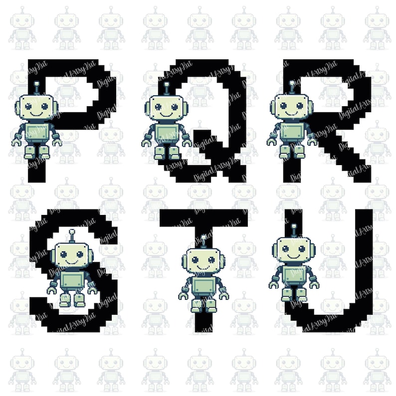 Robots Clip Art - Classroom Graphics, Robot Letters PNG, Doodle Letters ...