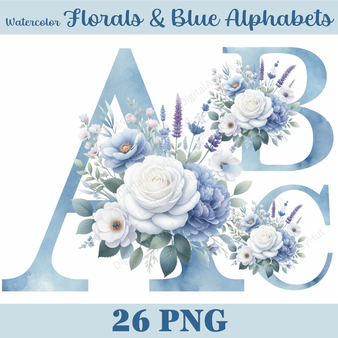 Watercolor Floral Alphabet Set - Uppercase Letters A-Z Digital Download ...