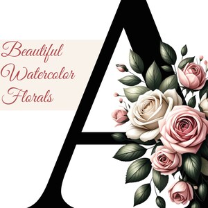 Floral Letter Alphabet Clipart Bundle With Pink Watercolor Roses ...