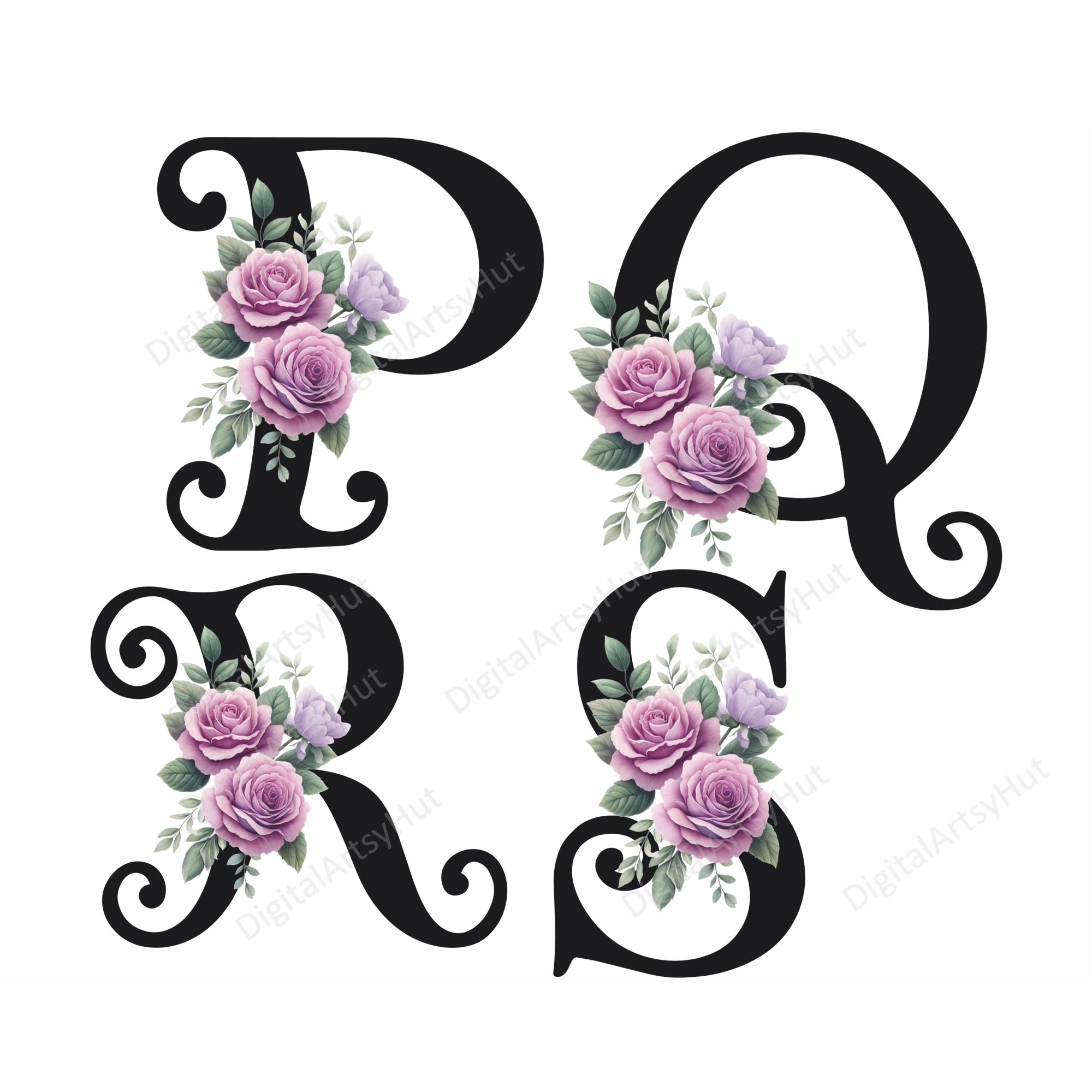 Floral Letter Alphabet Clipart Bundle With Watercolor Roses ...