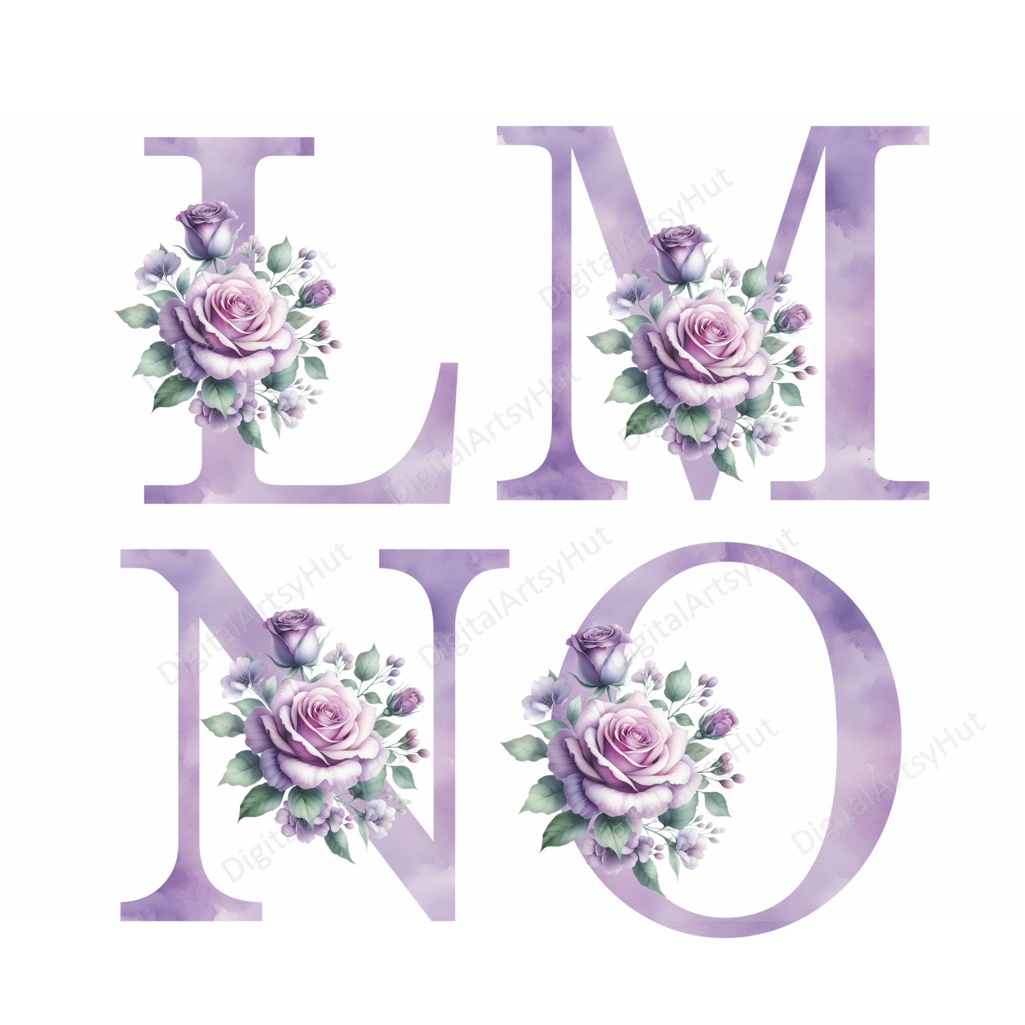 Watercolor Floral Alphabet PNG Bundle: Decorative Letter Clipart ...