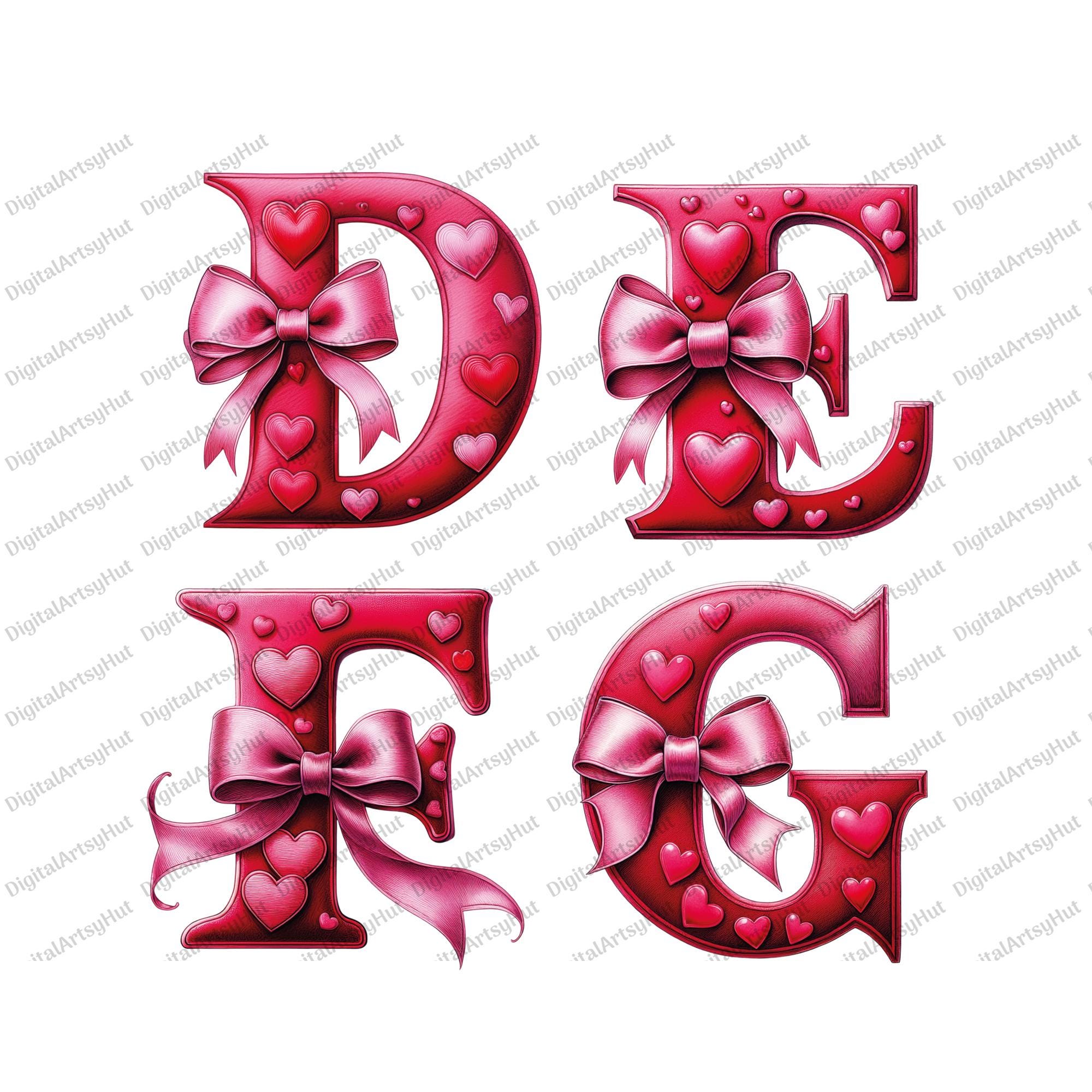 Valentines Watercolor Alphabets Bundle. Valentines Heart Letters PNG ...