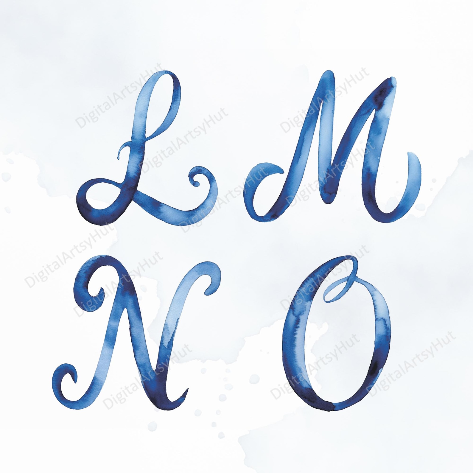 Blue Watercolor Alphabet Clipart: Wedding Monogram PNG (digital ...