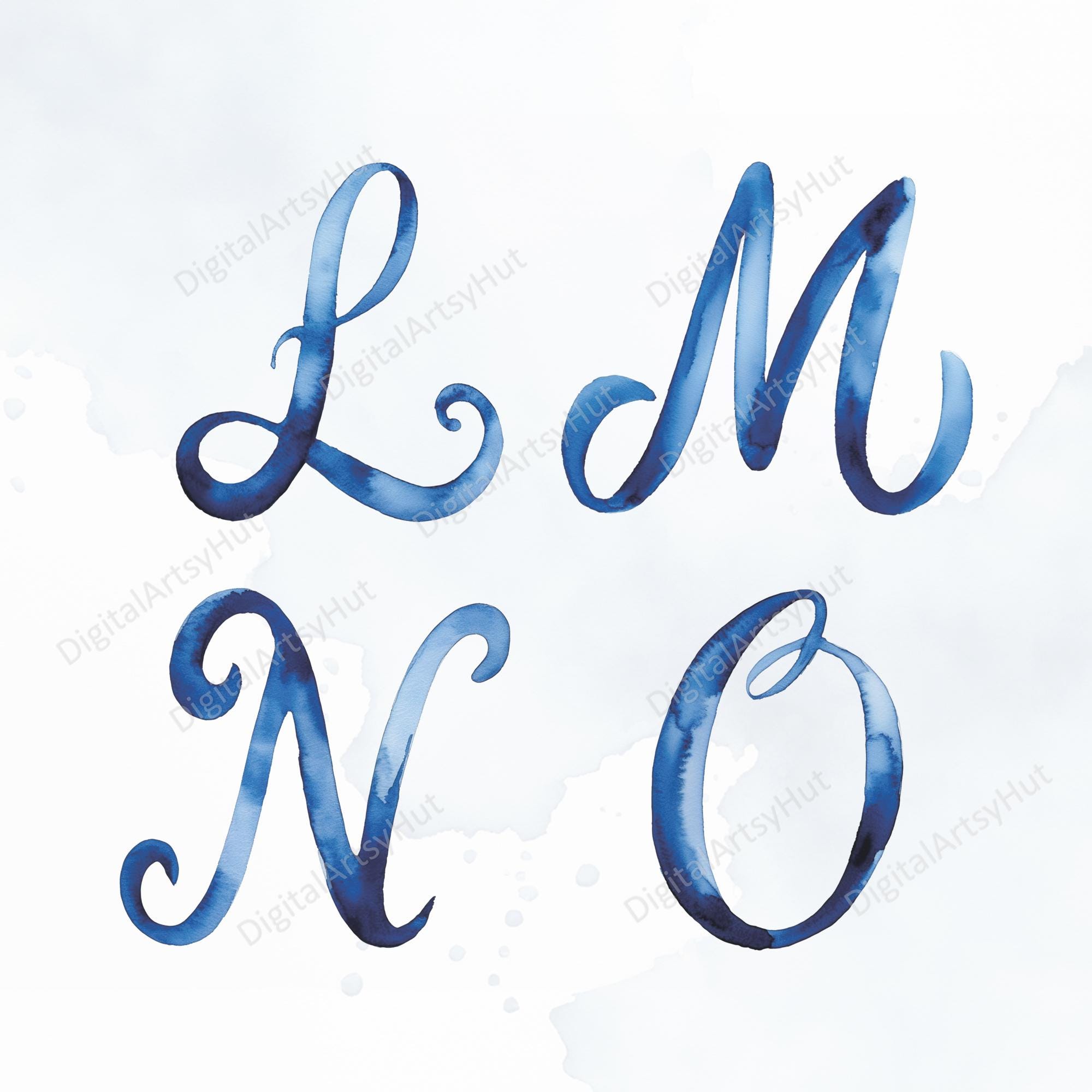 Blue Watercolor Alphabet Clipart: Wedding Monogram PNG (digital ...