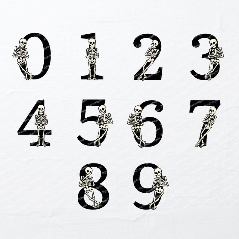Skeleton Numbers Clipart PNG – Halloween Spooky Numbers for Party ...
